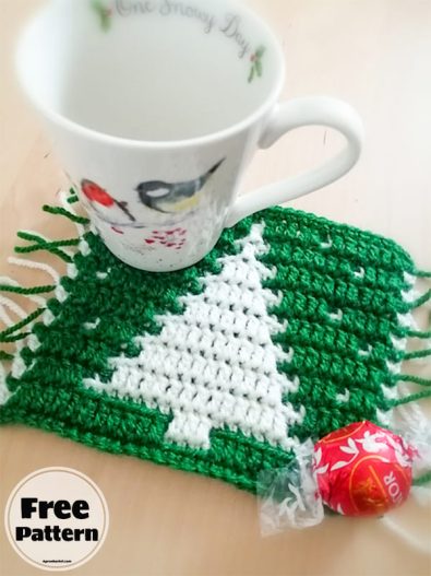 Christmas Tree Crochet Coasters Free PDF Pattern