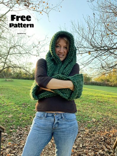 With Big Pocket Crochet Scarf Hoodie Free Pattern