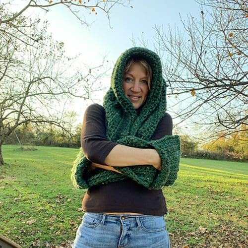 With Big Pocket Crochet Scarf Hoodie Free Pattern