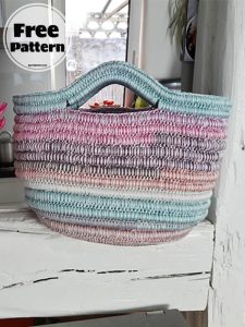 Colorful Crochet Rope Basket Free Pattern