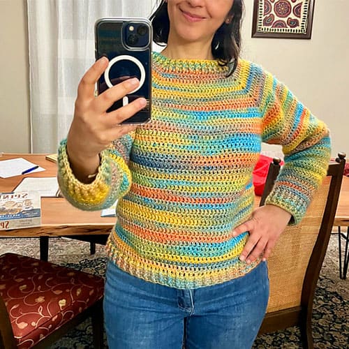 Multicolored Crochet Raglan Sweater Free Pattern